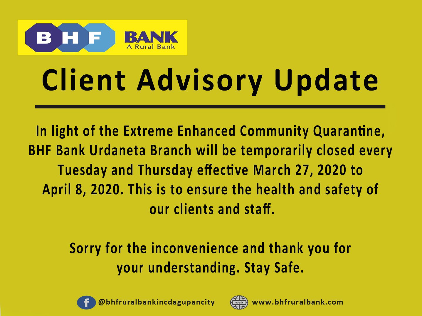 Client Advisory Update - BHF Rural Bank Inc.