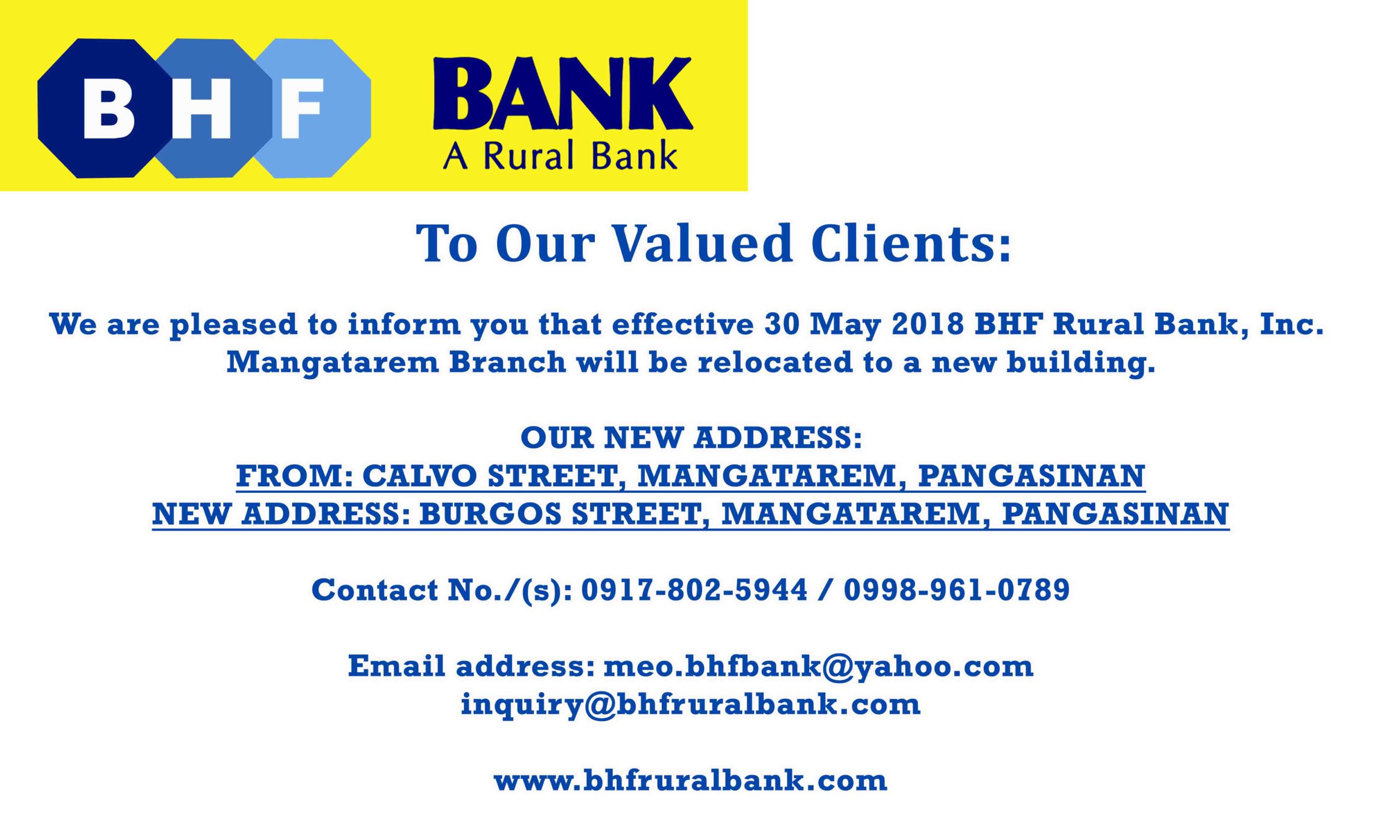Relocation Of BHF Bank Mangatarem Branch To Its New Office Building ...