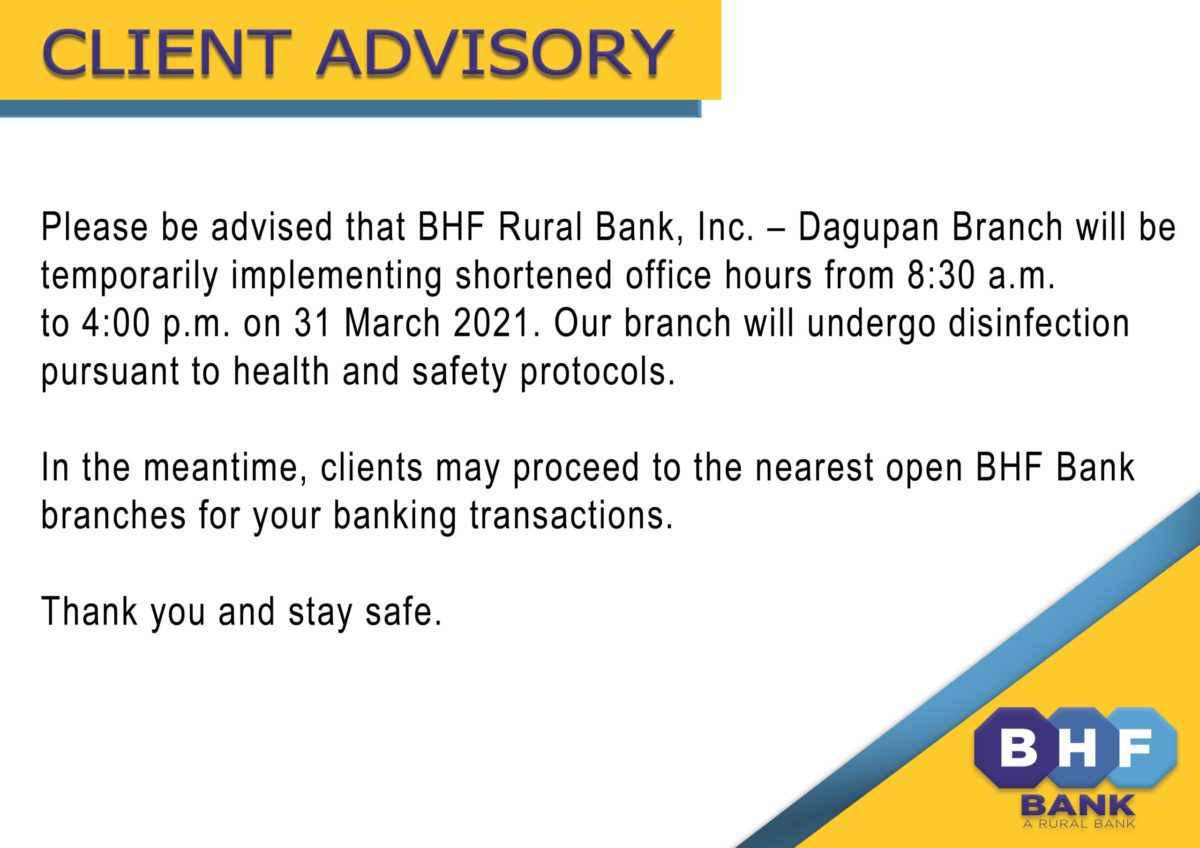 Client Advisory - BHF Rural Bank Inc.