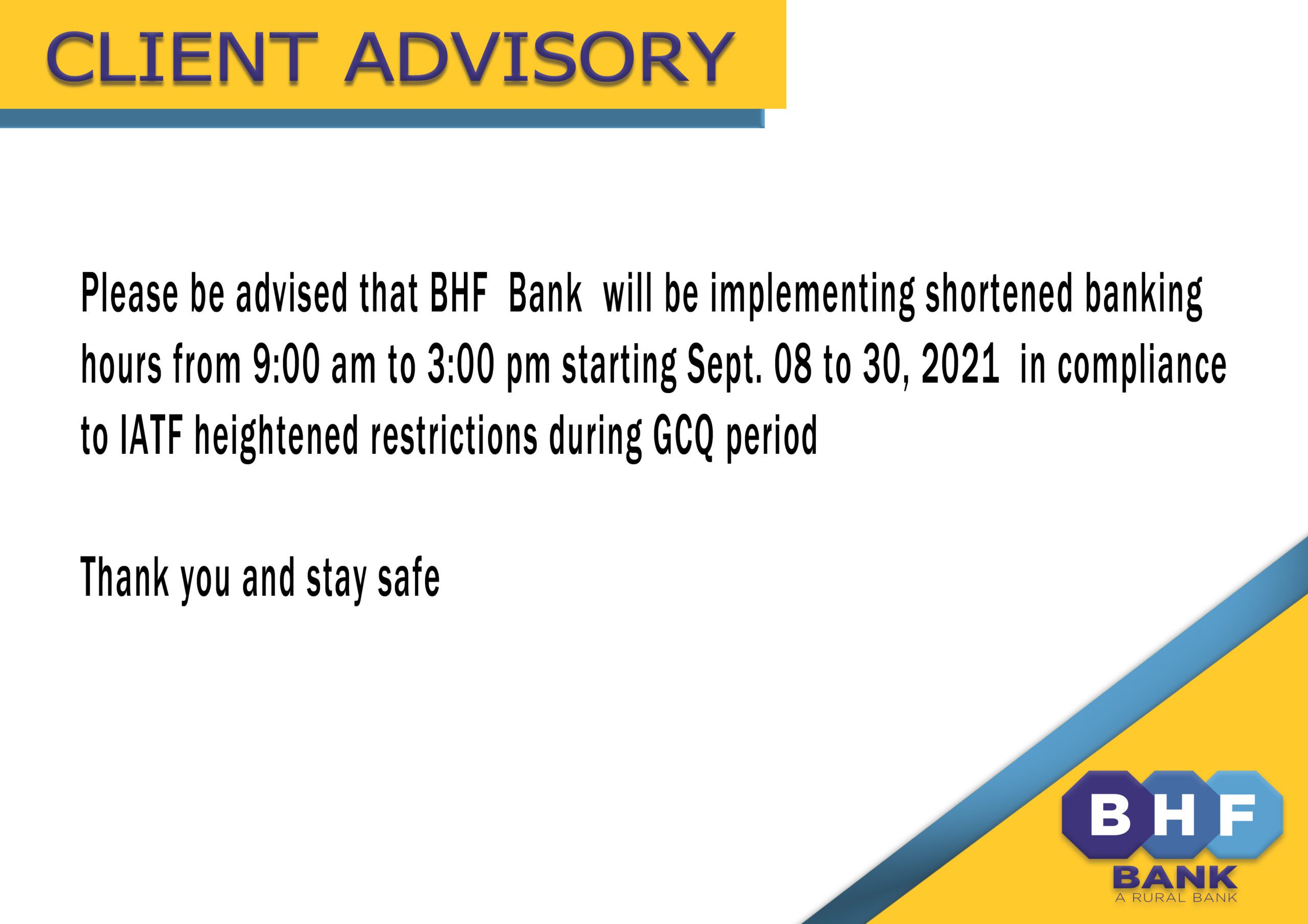 Client Advisory - BHF Rural Bank Inc.